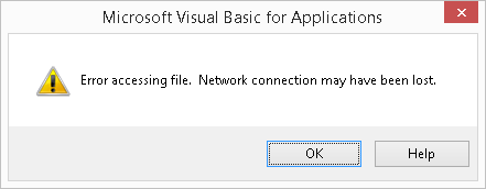 Error: "Error accessing file. Network connection may have been lost." when trying to edit OLE ...