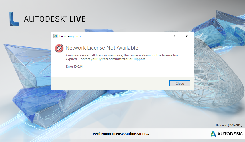 Revit Live 2018 License error 0.0.0