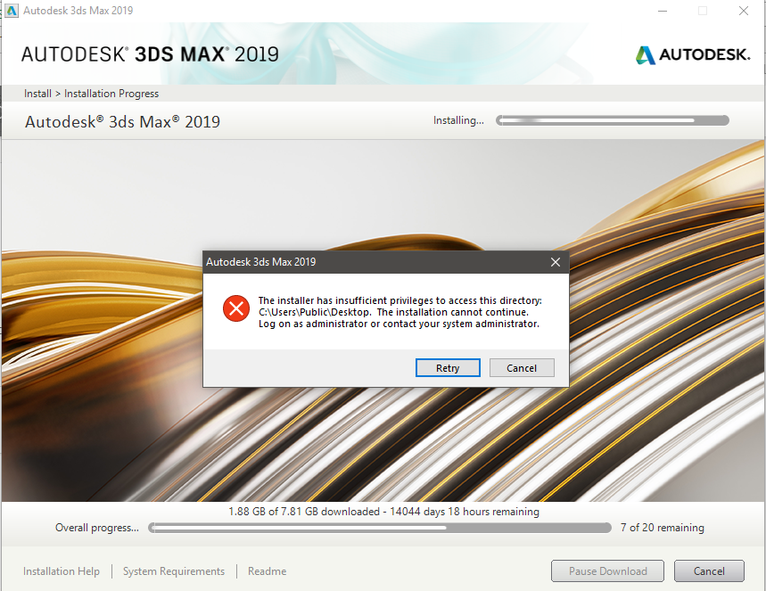 The installer has insufficient privileges to access this directory