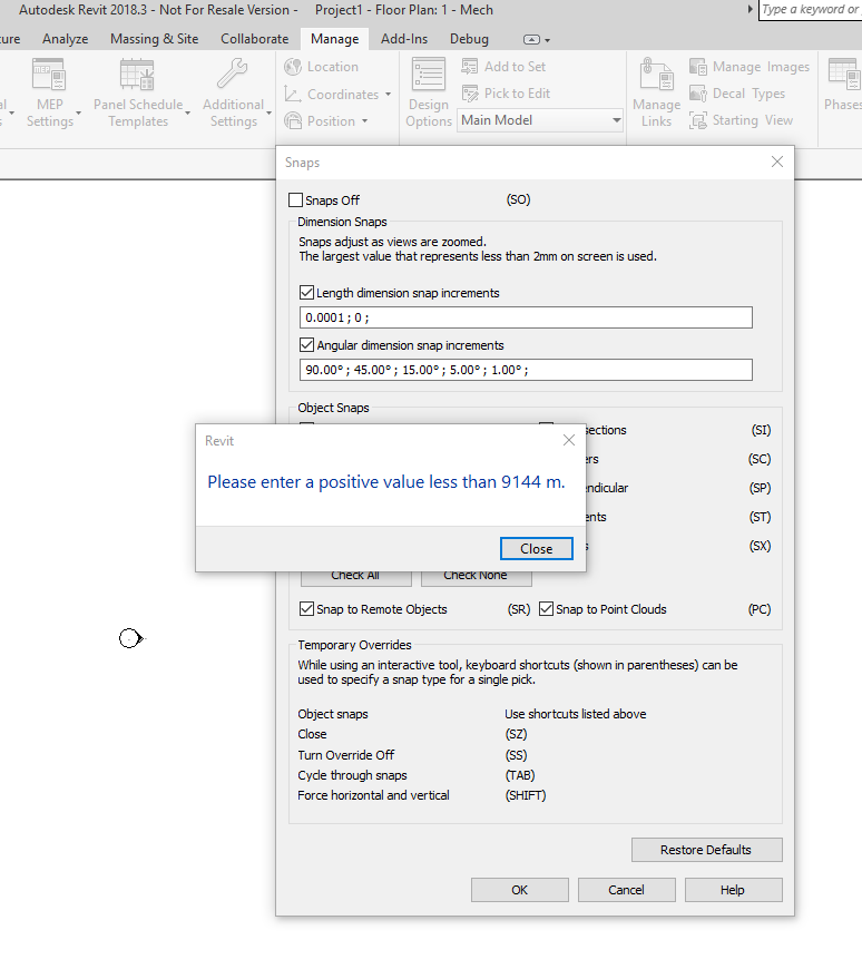 Revit - length dimension snap increments - not possible to edit