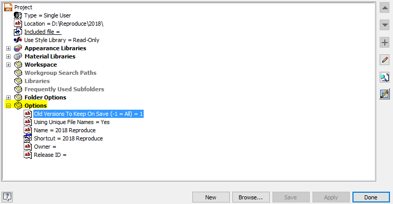 How to turn off the old versions of Inventor files being saved?