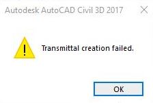 "Transmittal creation failed" error message is displayed when executing eTransmit in AutoCAD ...