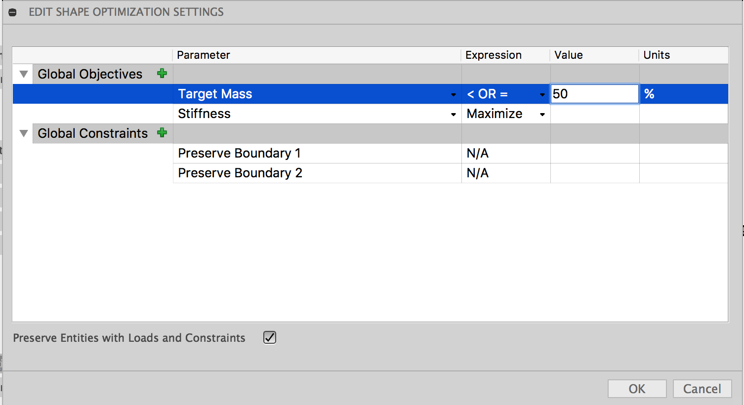 Error The Target Mass Could Not Be Attained For Shape Optimization