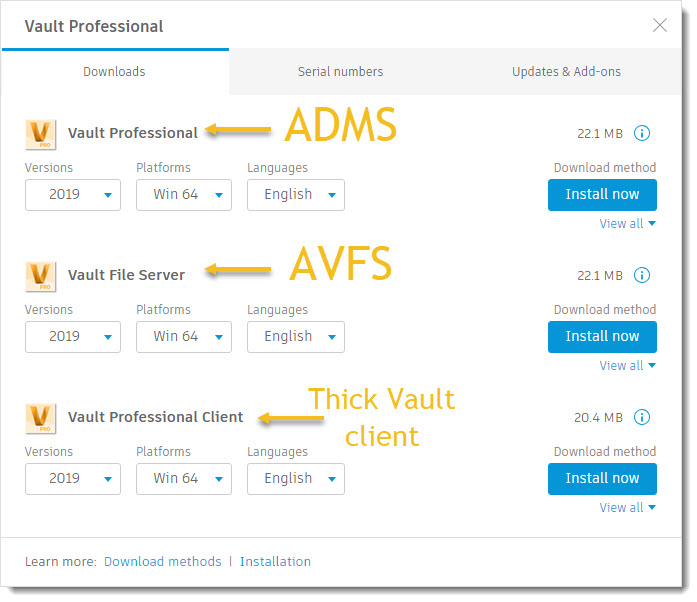 How to download Vault Server, Client and AVFS from Autodesk Accounts