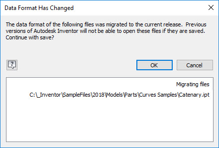 Error: "The data format of the following files was migrated to the ...