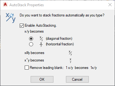 Stacked fractions do not retain the desired setting in AutoCAD 2019