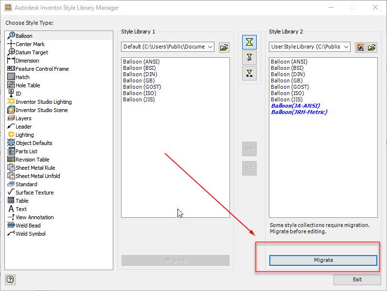 Inventor 2019 Styles Library Manager completes the migration process ...