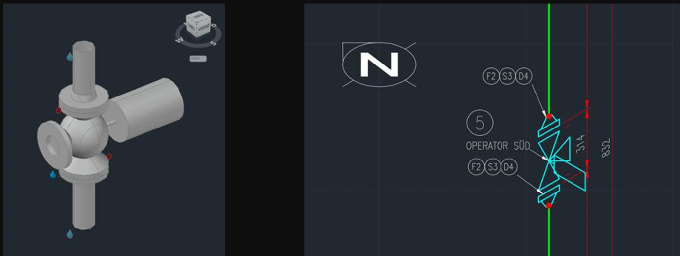 Wrong operator presentation of a 3-way-valve in an isometric drawing