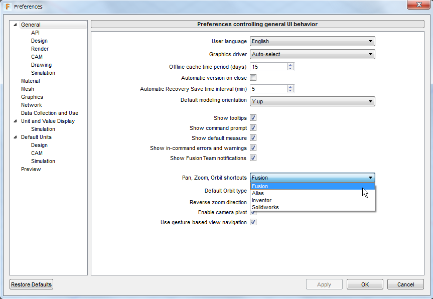 Gestures are not working using Right Mouse Button (RMB) in Fusion 360