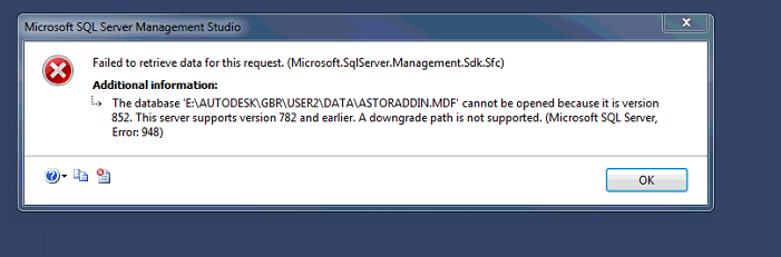 The database "AstorAddIn.mdf" not being read by Advance Steel when ...