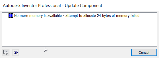 "No more memory is available" when updating an Inventor assembly