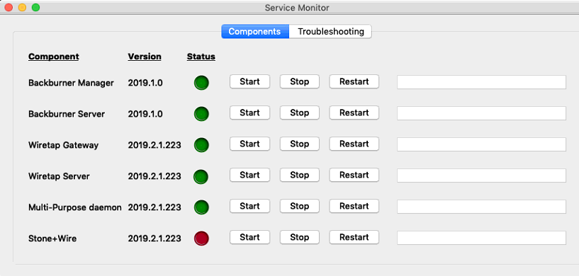 The Service Monitor is showing a red indicator for the Stone+Wire ...