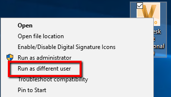 How to login to Vault using a different Windows User Account