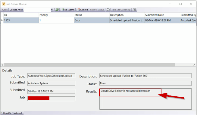 同步 Vault Project Sync 作业时显示“云驱动器文件夹不可访问： xxx”