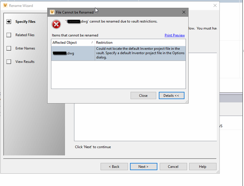 "Could not locate the default Inventor project file..." when trying to move or rename an ...