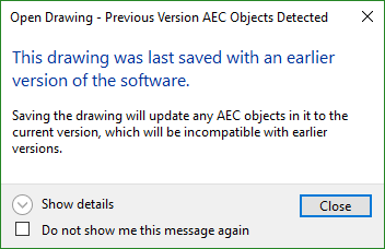 Backwards compatibility of AEC elements is lost in AutoCAD Architecture or AutoCAD MEP