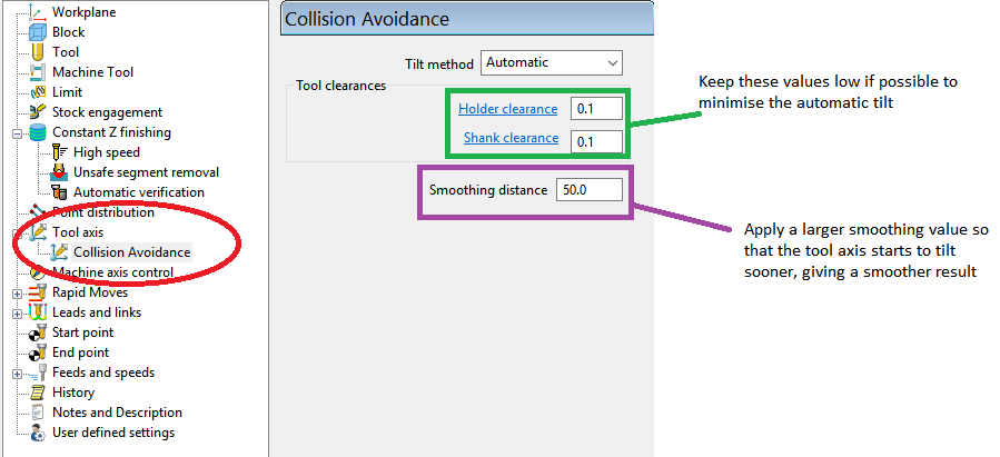 Automatic collision avoidance toolpath in PowerMill has gaps and is not smooth.