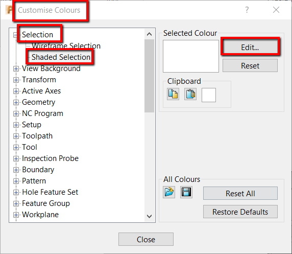 Selected Surface Is Not Highlighted In Different Color In Powermill 