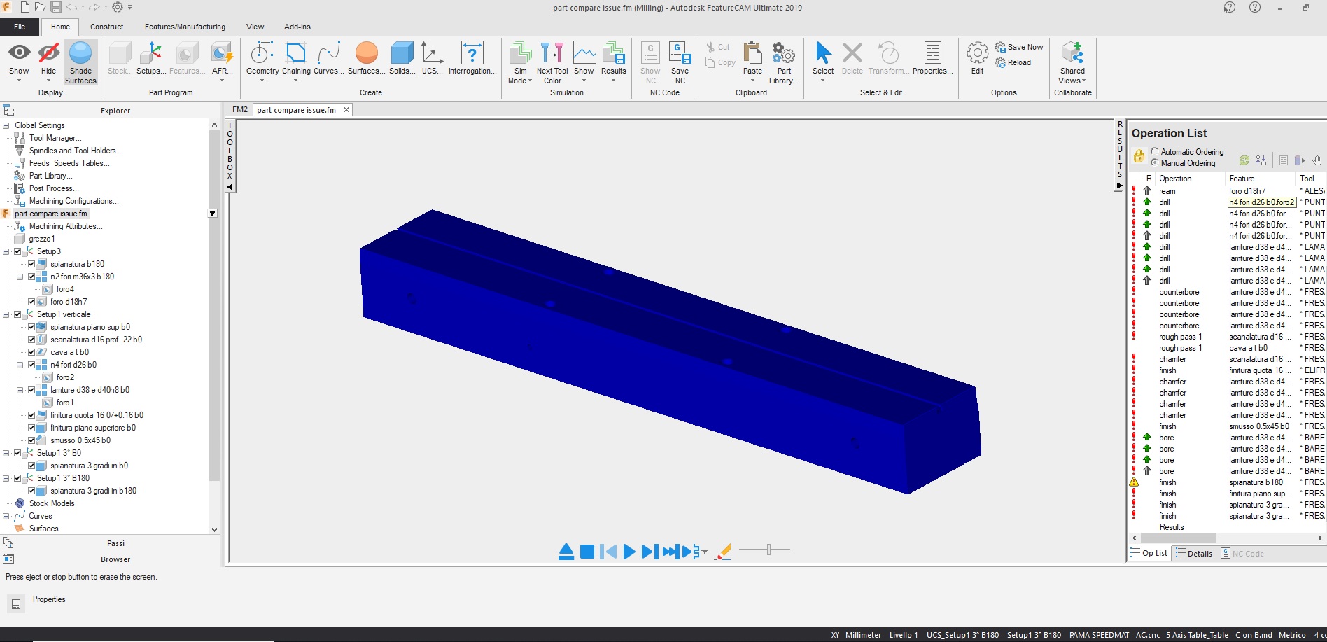 Part compare not showing model correctly with milling document in FeatureCAM