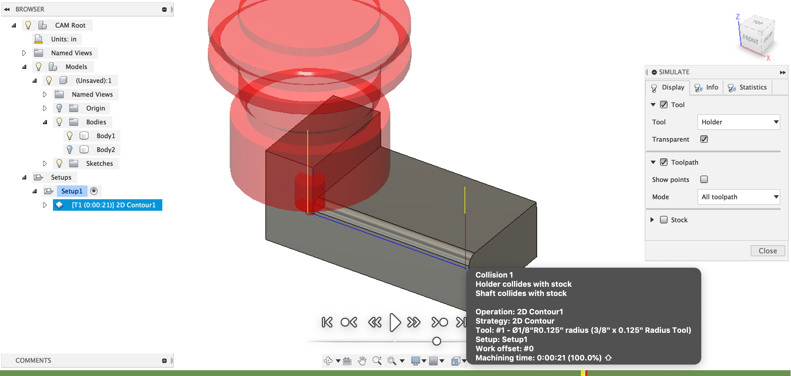 在fusion 360、inventor Cam和hsmworks中使用半径铣刀切削外部圆角时，如何避免模型与垂直壁发生碰撞 