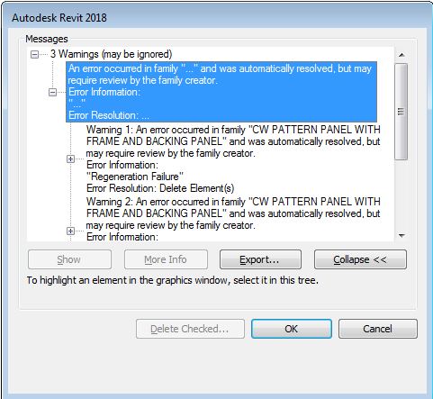 Warning: "A warning in family was dismissed" when loading a family with ...