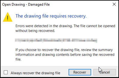 Inserting OLE object causes drawing recovery in AutoCAD