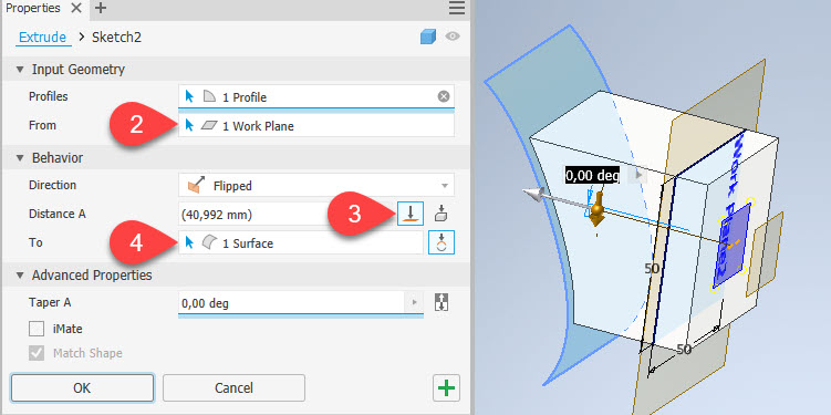 Option "Between" is missing in Extrusion command in Inventor 2020