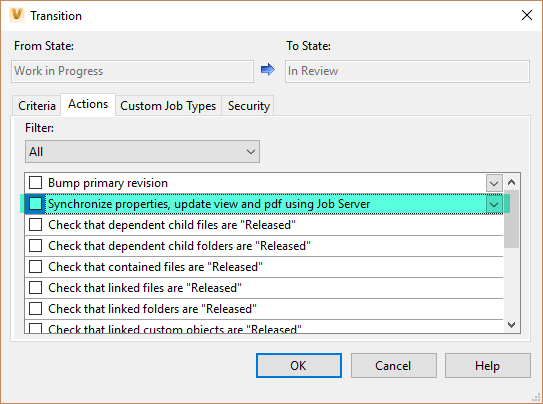 Update Properties, View, and selected file type on Item Transition is not working for Vaults Job ...