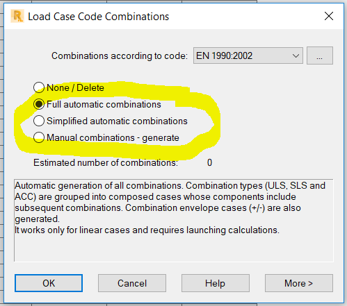 Automatic load combinations not generated for linear model in Robot Structural Analysis