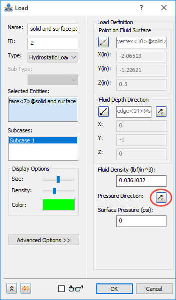 Direction of hydrostatic load cannot be reversed in Inventor Nastran