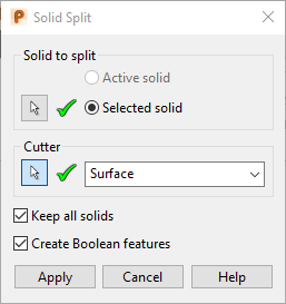 How to split a solid to a surface in PowerShape