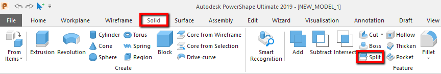 How to split a solid to a surface in PowerShape