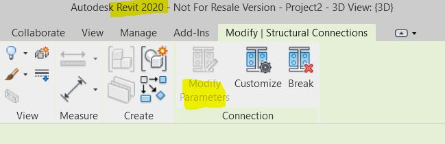 Modify parameter icon is grayed out in Revit when trying to modify a steel connection