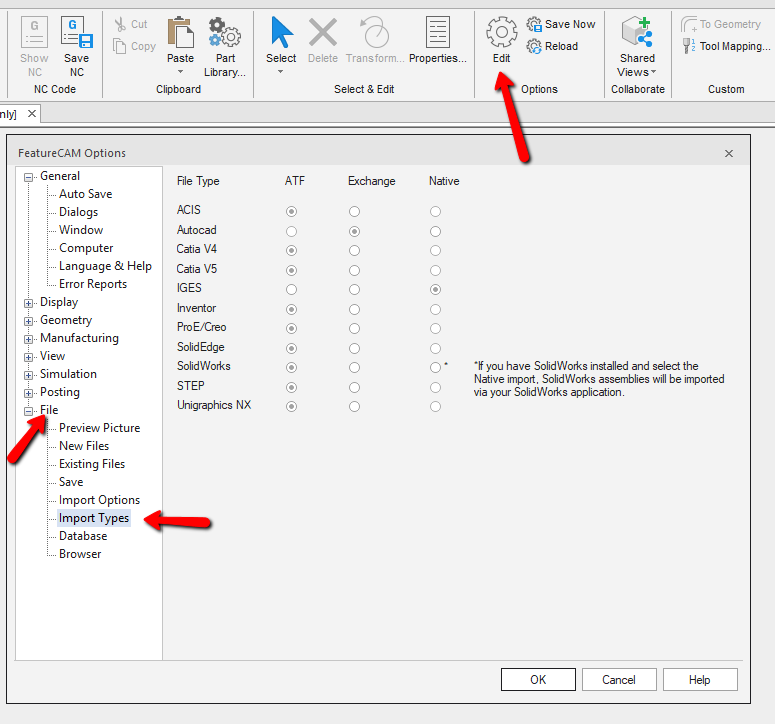Import using Exchange has disappeared following update in FeatureCAM