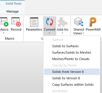 Convert solids from version 8 in PowerShape