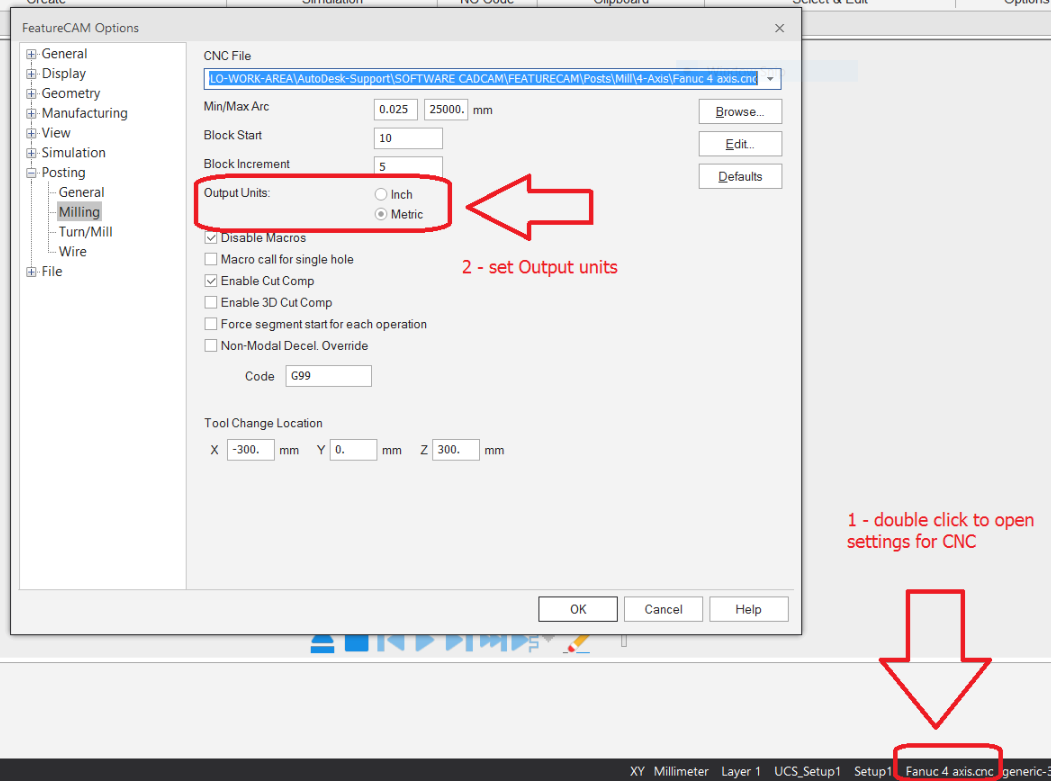 如何在 FeatureCAM 中设置后处理器的输出单位