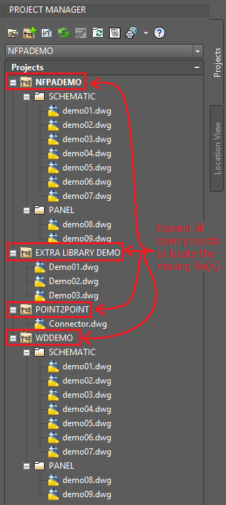 Project Manager unable to locate files in AutoCAD Electrical