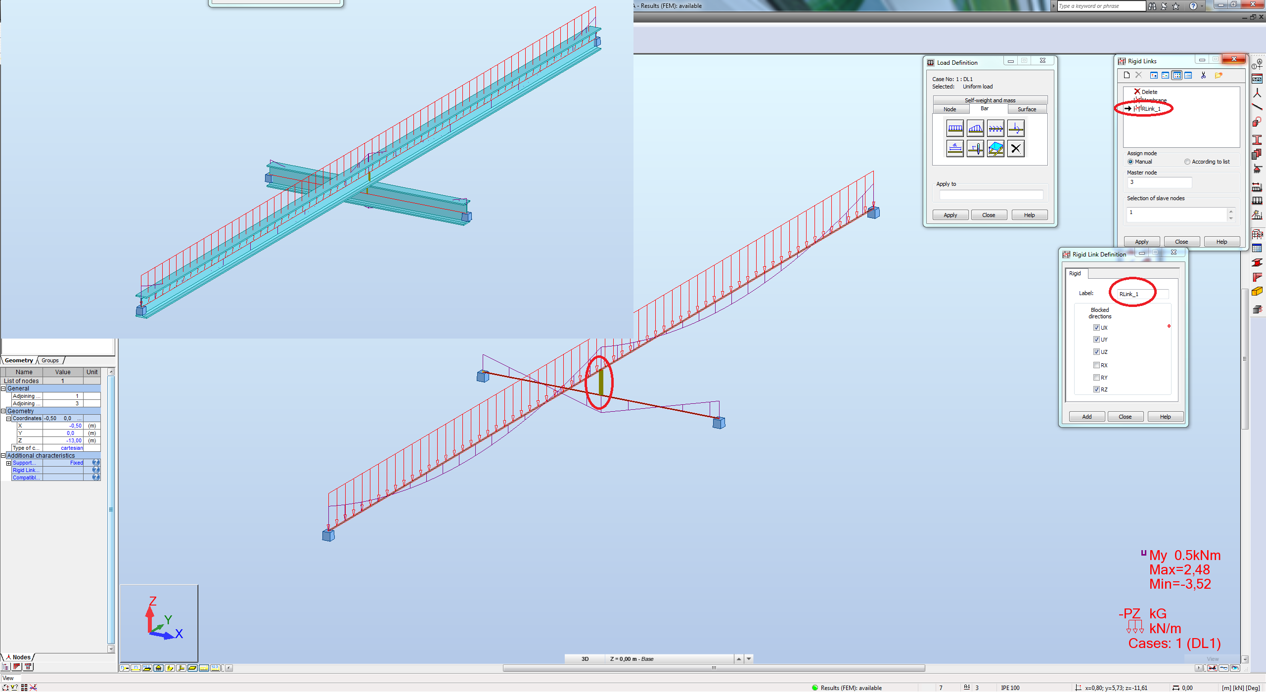How to model perpendicular beams defined one over another with bolted connection between flanges ...