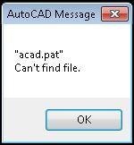 为图案填充选择“设置”选项时显示“未找到 acad.pat 文件”