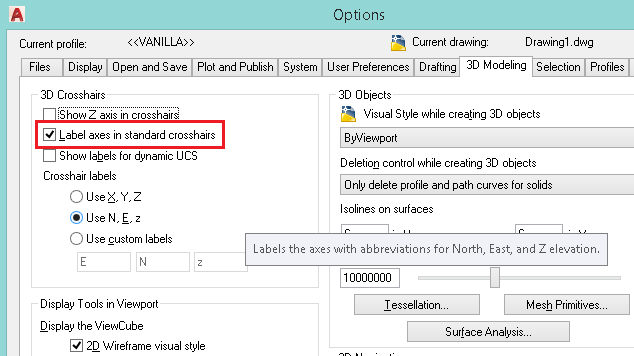 Axis labels do not appear on the crosshairs in AutoCAD
