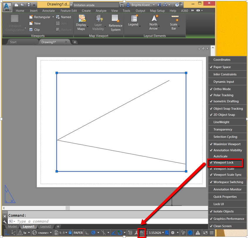 The Toolbar To Lock Or Unlock Viewports In Layout Does Not Display In