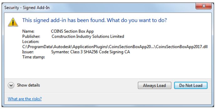"This signed add-in has been found. What do you want to do? Always load ...