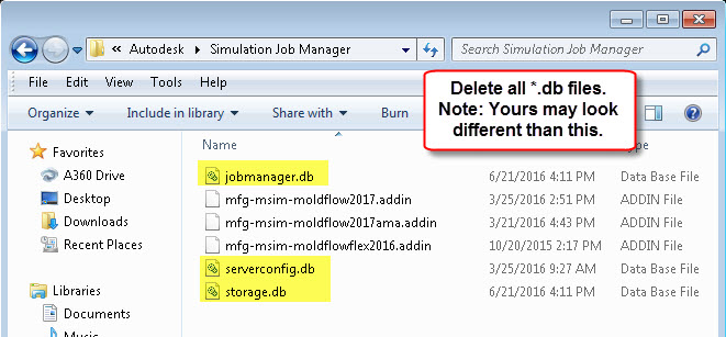 How to reset the database and cache files of the Simulation Job Manager for Moldflow
