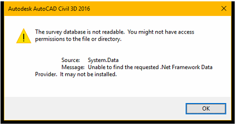 "The survey database is not readable. You might not have access permissions to the file or ...