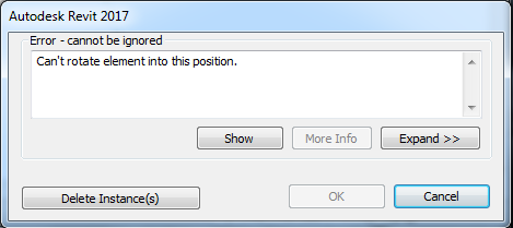 "Can’t rotate element into this position" when rotating a family in an Elevation view in Revit