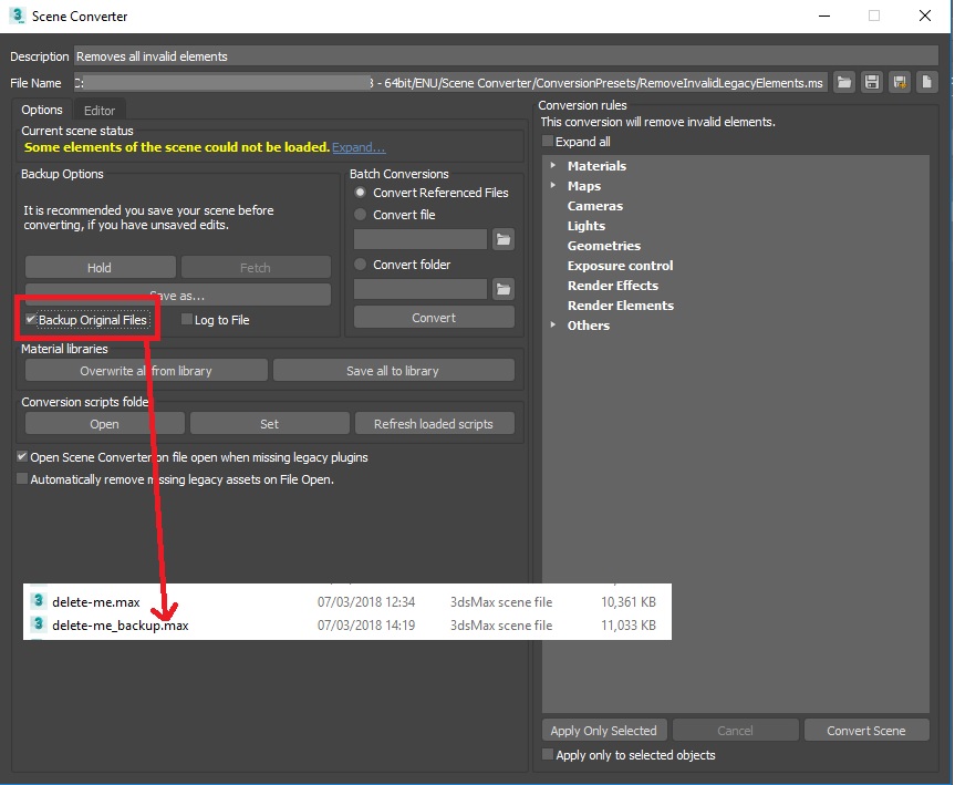 Backup files created when merging and opening files in 3ds Max