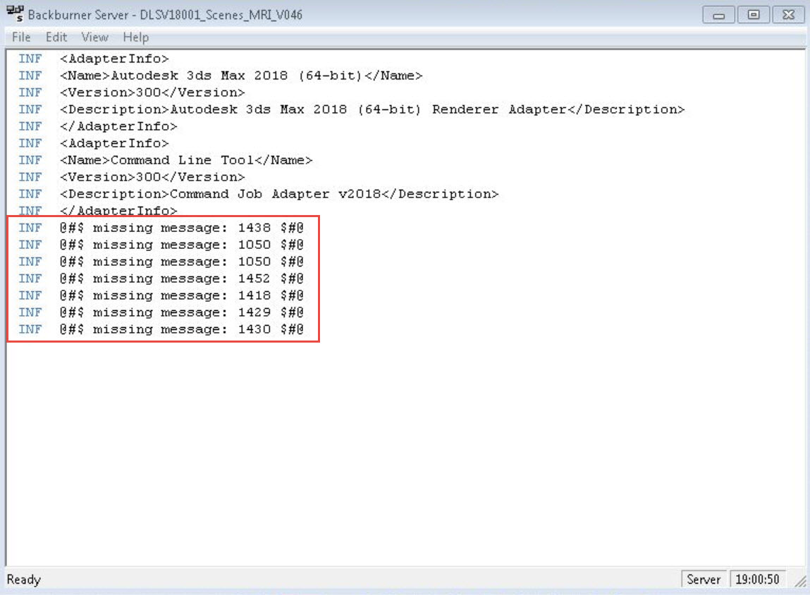 Missing Message: 10XX $#@" warning received when network rendering using Backburner and 3ds Max