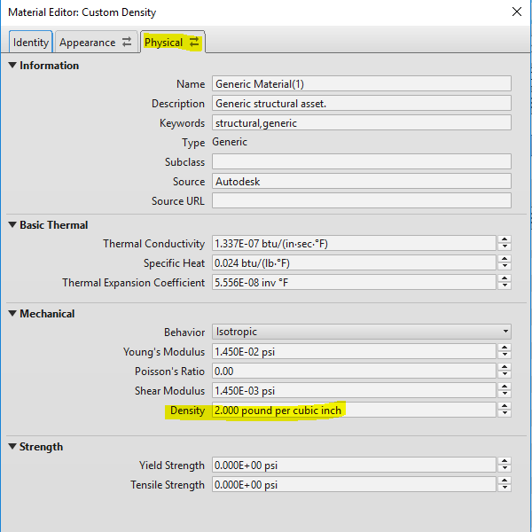 How to assign a custom Density or other properties to a specific Inventor part file