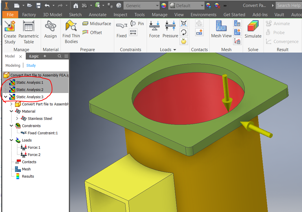 无法在Inventor部件浏览器树中操纵应力分析的顺序