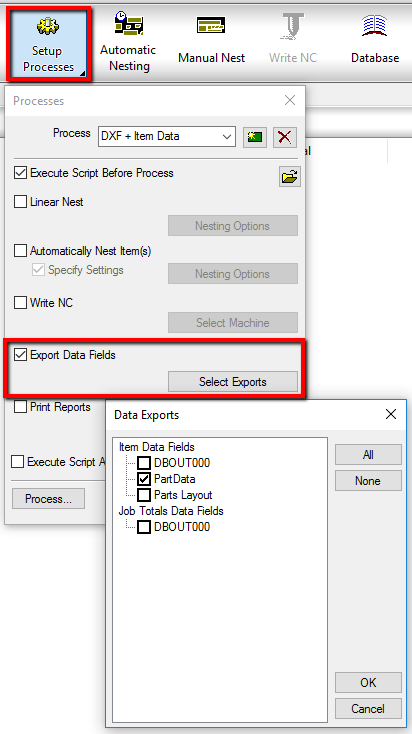 How to export item parts as DXF with item information from CAMduct